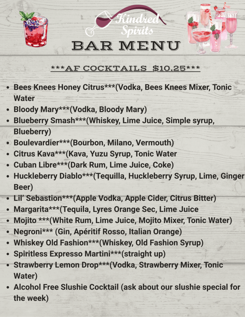 Menus - Kindred Spirits